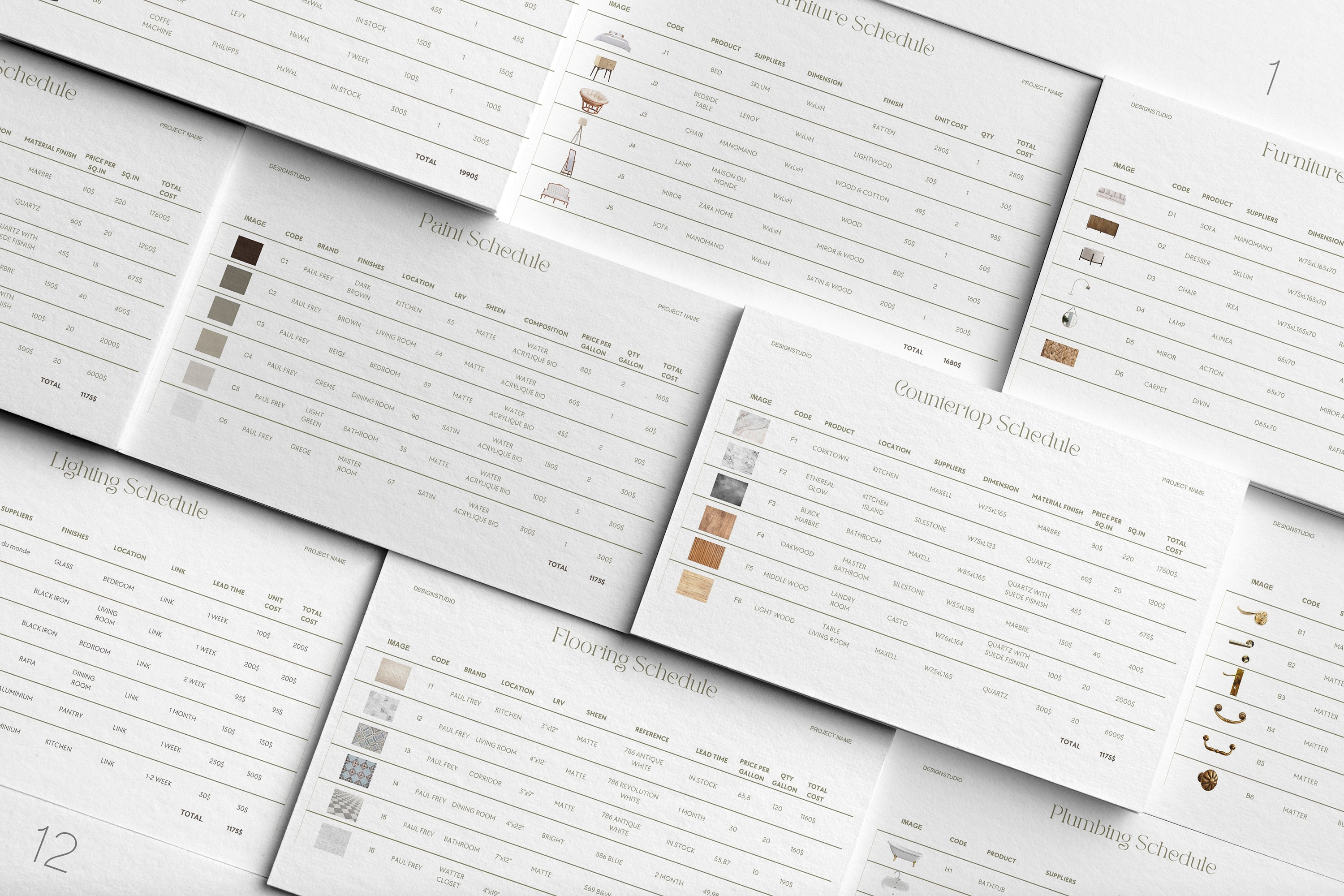 Interior Design Furniture, Fixtures and Finishes Schedule Template ...