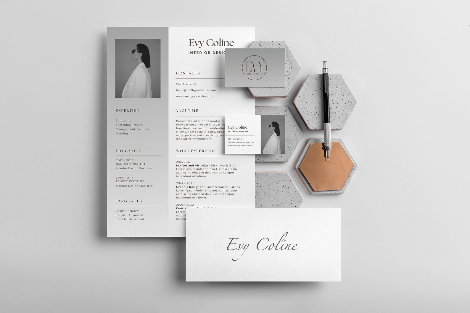 Pack CV Template, Cover Letter, Business Card for Interior Designer ...