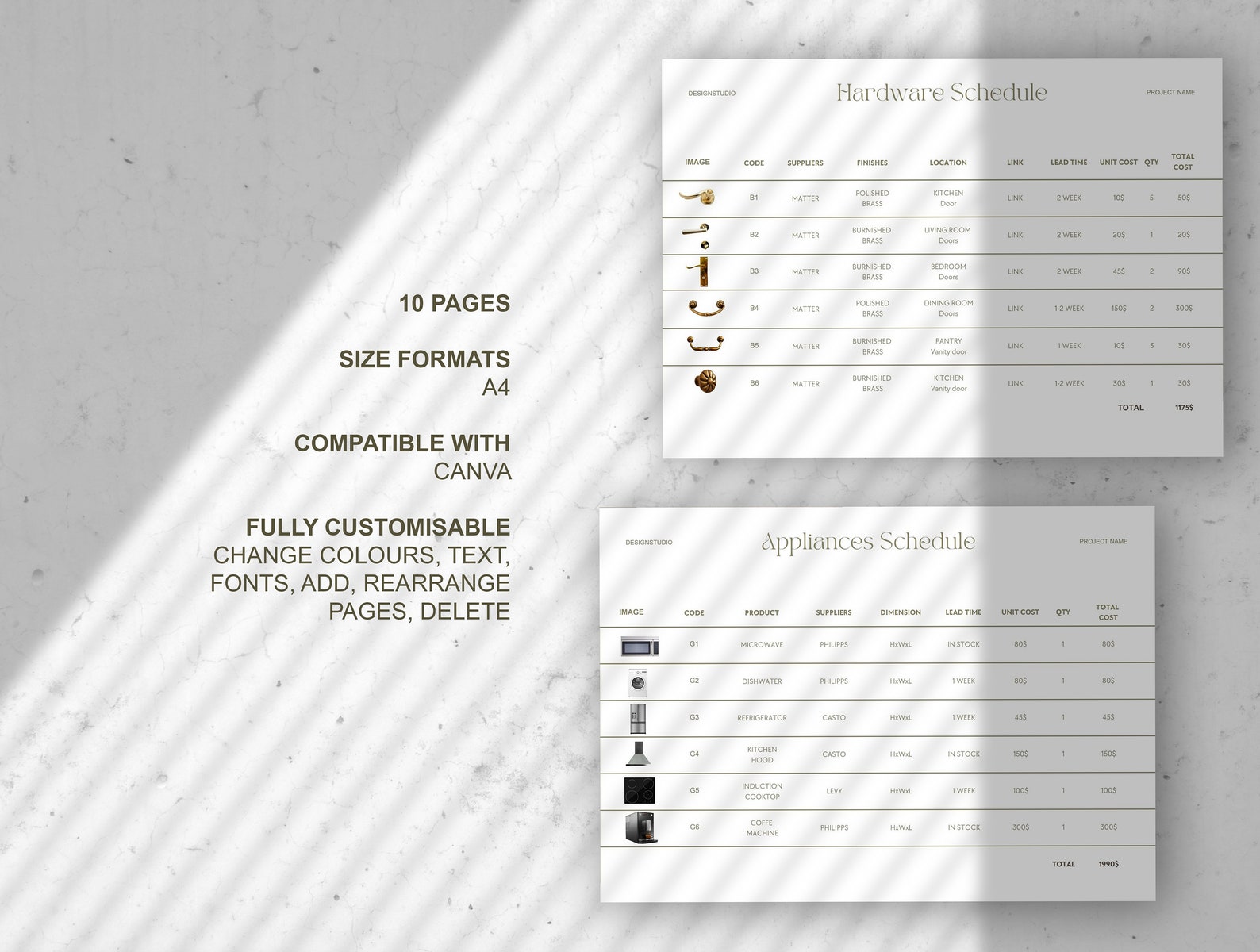 Interior Design Furniture, Fixtures and Finishes Schedule Template ...