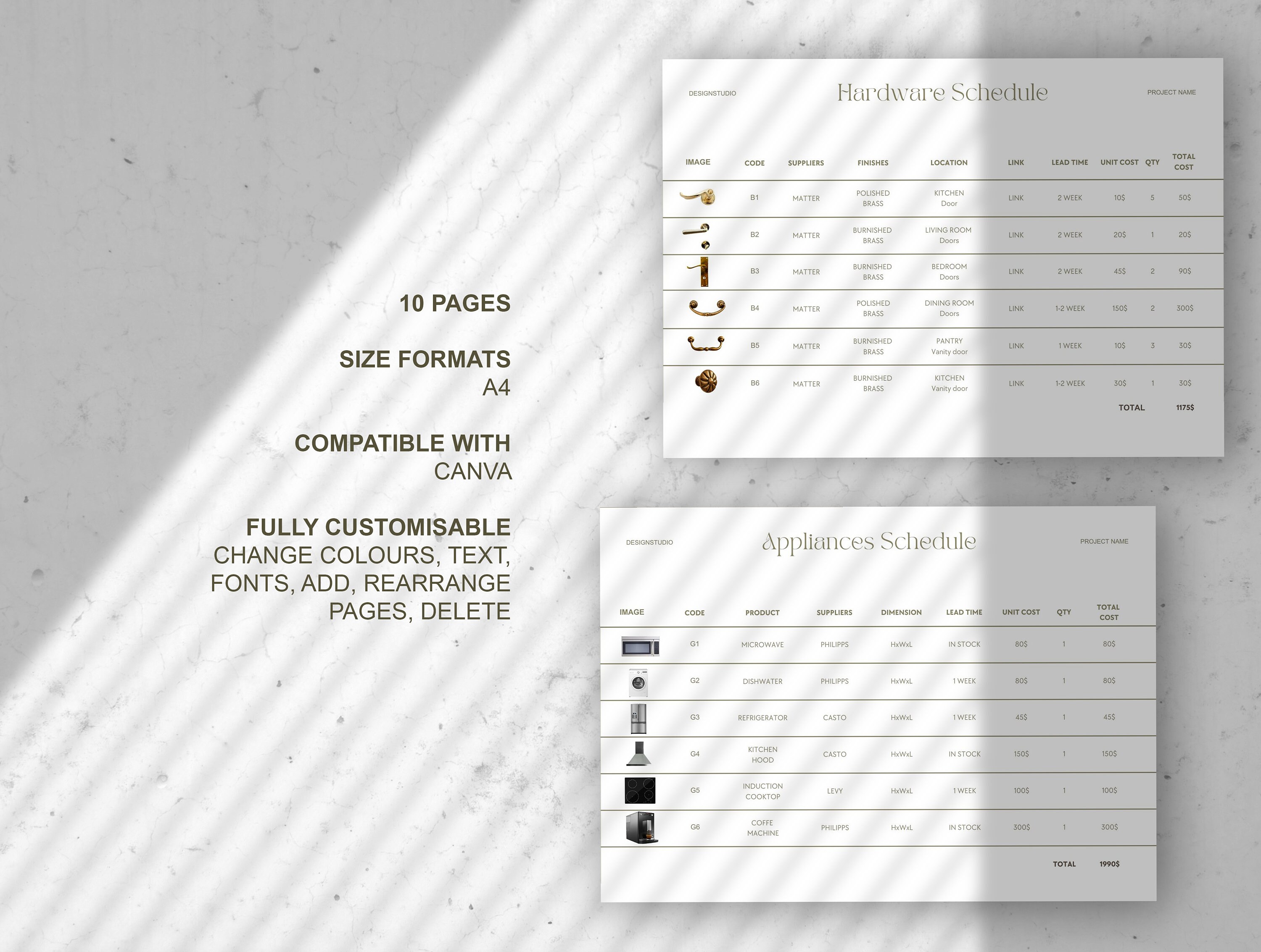 Interior Design Furniture, Fixtures and Finishes Schedule Template ...