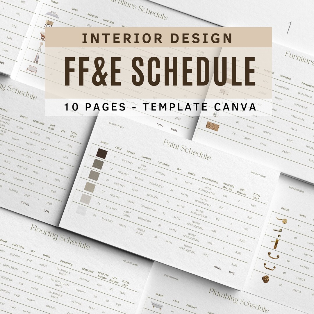 Interior Design Furniture, Fixtures and Finishes Schedule Template ...