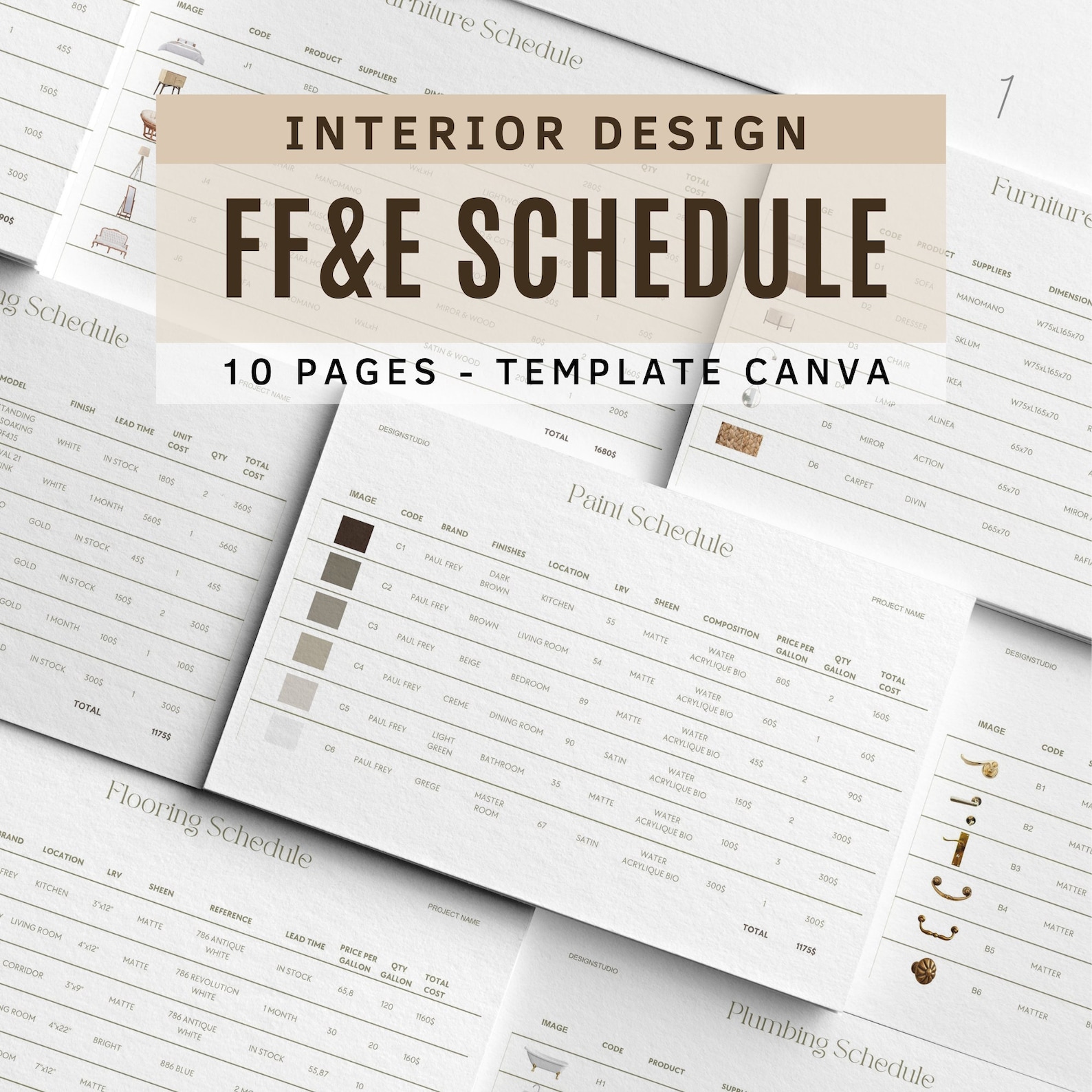 Interior Design Furniture, Fixtures and Finishes Schedule Template ...