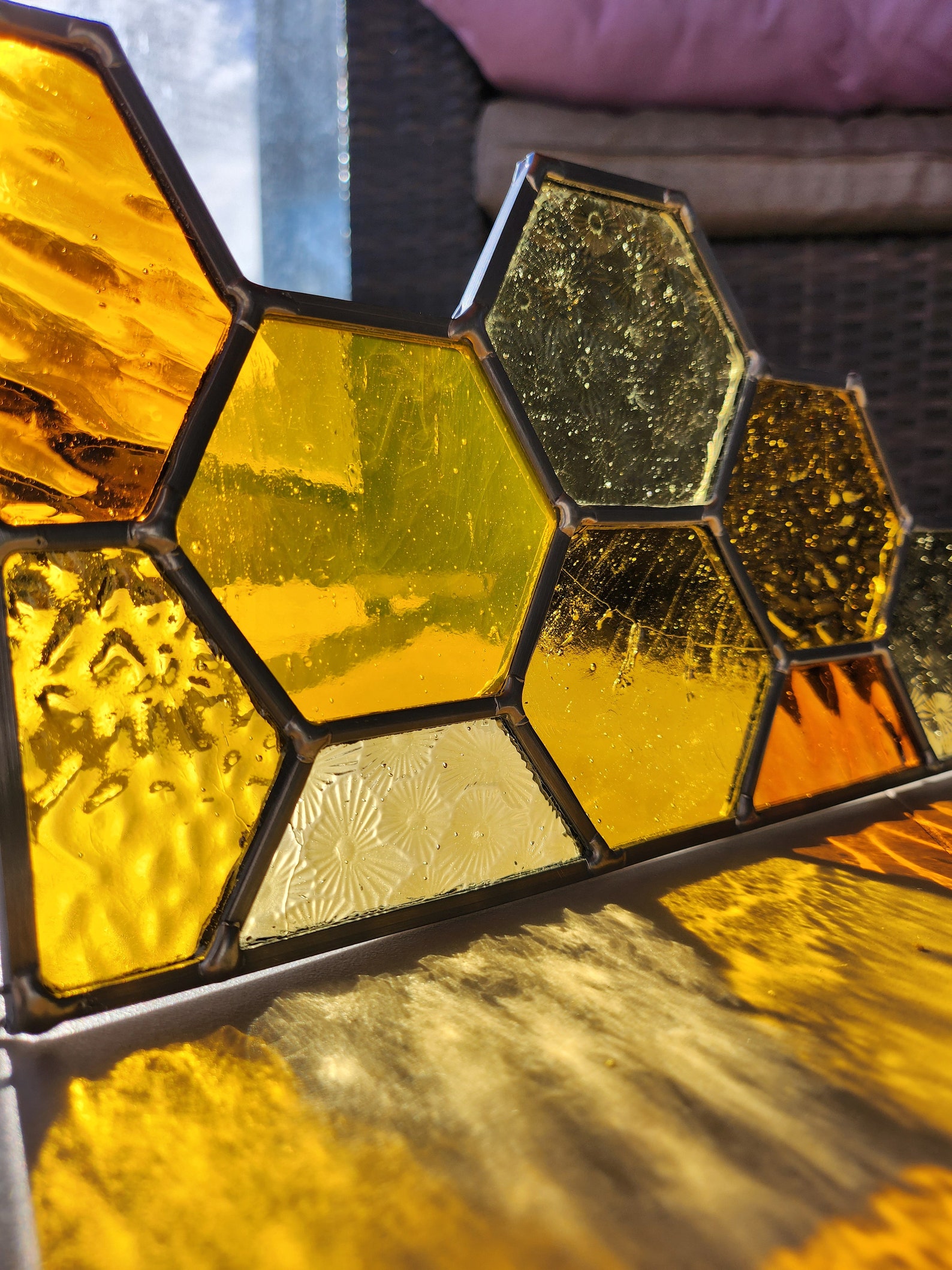 Leadlight Stained Glass Honeycomb Window Hanger - Etsy