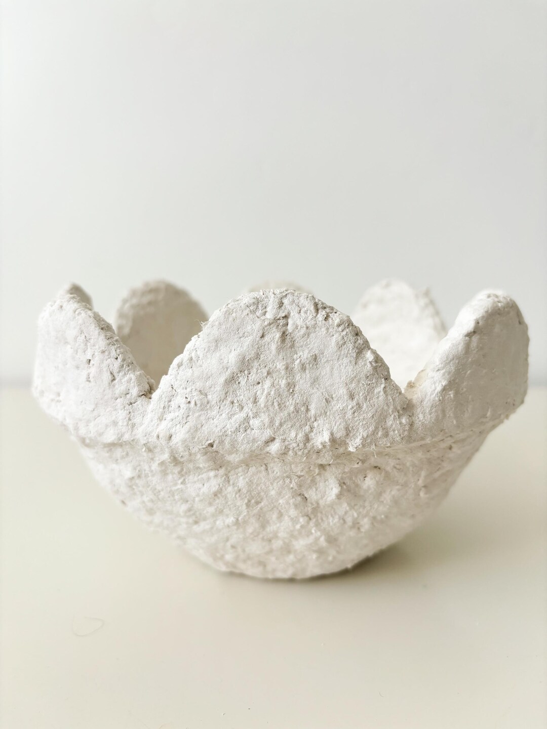 Paper-mache Flower Bowl // Scalloped Paper Mache Basket // Decorative ...