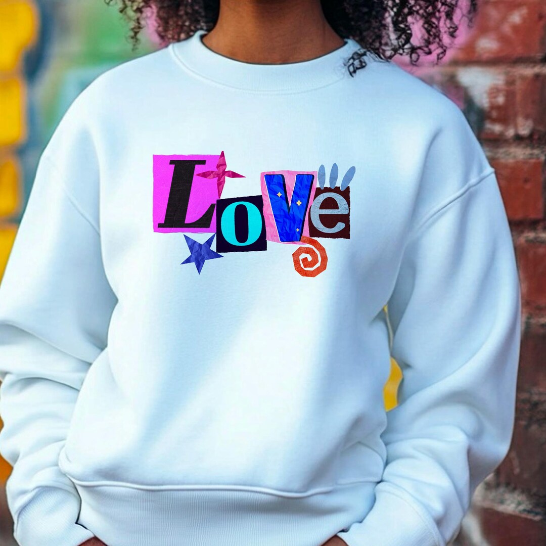 Love Sweatshirt - Vibrant Collage Design, Cozy Valentine's Gift - Etsy