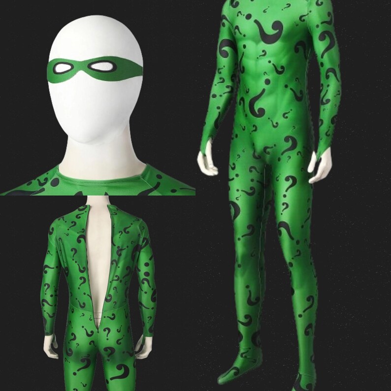 Green Bodysuit Costume Cosplay Riddler With Eyes Mask Movie Character ...