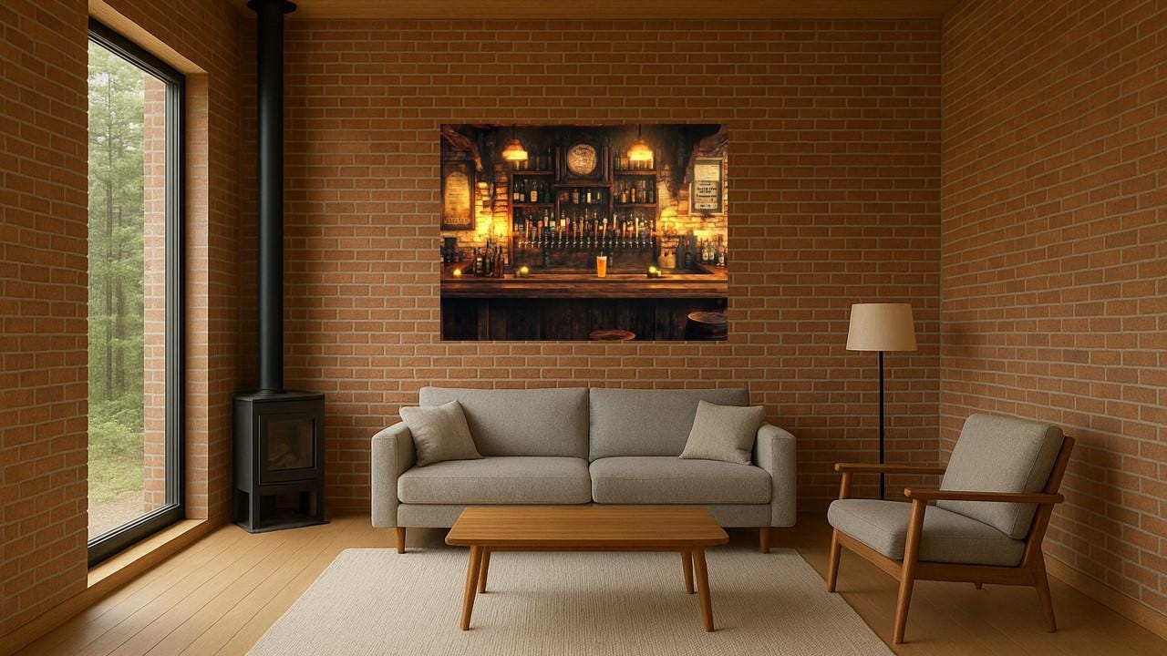Vintage Irish Pub Wall Art – Cozy Rustic Bar Interior Print, Warm ...