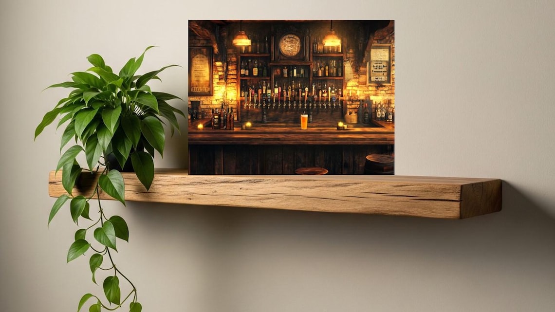 Vintage Irish Pub Wall Art – Cozy Rustic Bar Interior Print, Warm ...