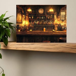 Vintage Irish Pub Wall Art – Cozy Rustic Bar Interior Print, Warm ...