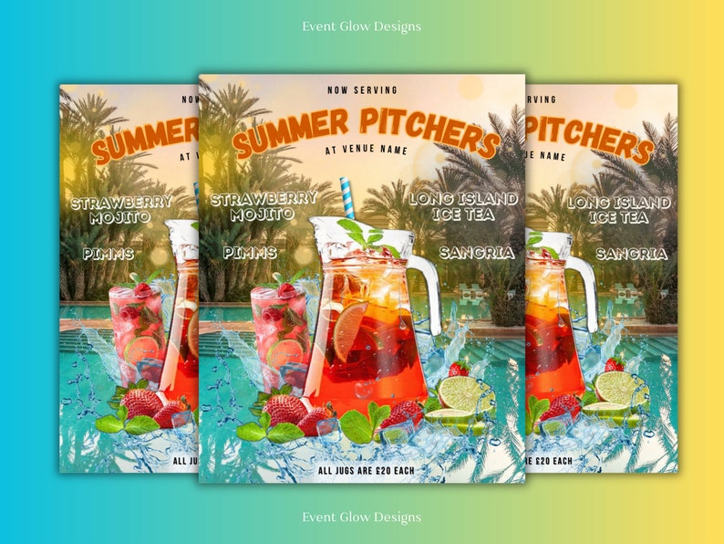 Summer Cocktail Pitcher Digital Flyer for Bar and Nightclub, Pimms ...
