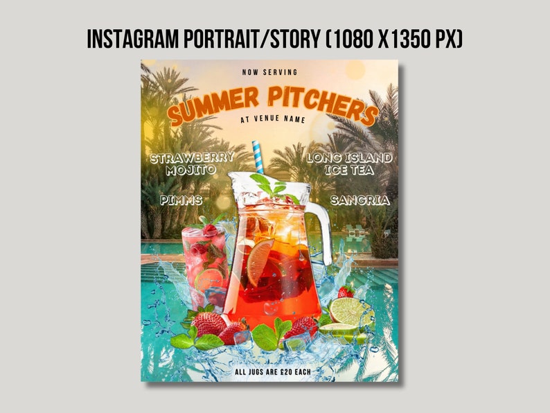 Summer Cocktail Pitcher Digital Flyer for Bar and Nightclub, Pimms ...