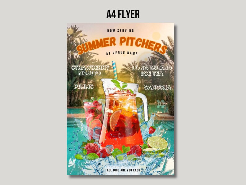 Summer Cocktail Pitcher Digital Flyer for Bar and Nightclub, Pimms ...