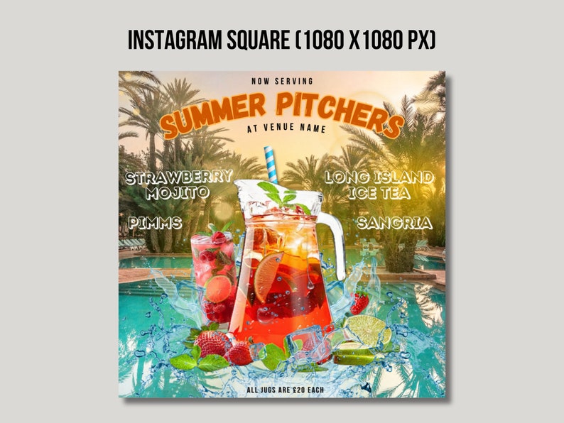 Summer Cocktail Pitcher Digital Flyer for Bar and Nightclub, Pimms ...