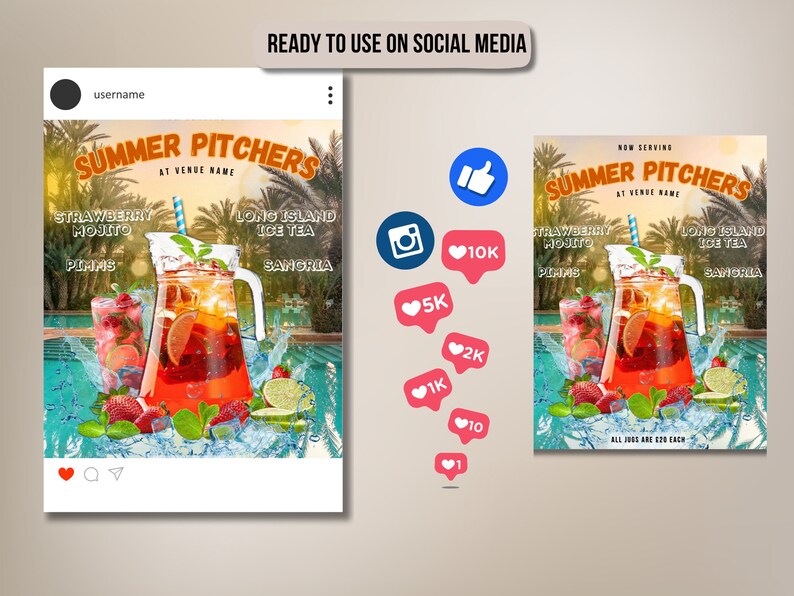 Summer Cocktail Pitcher Digital Flyer for Bar and Nightclub, Pimms ...