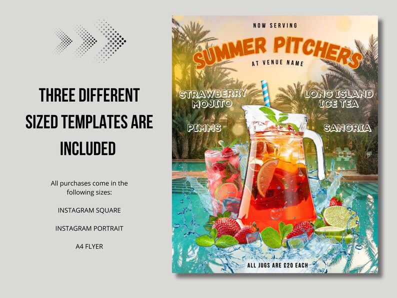 Summer Cocktail Pitcher Digital Flyer for Bar and Nightclub, Pimms ...