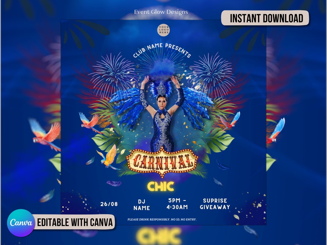 Carnival Chic Club Event Flyer for Nightclubs and Cocktail Bars, Rio ...