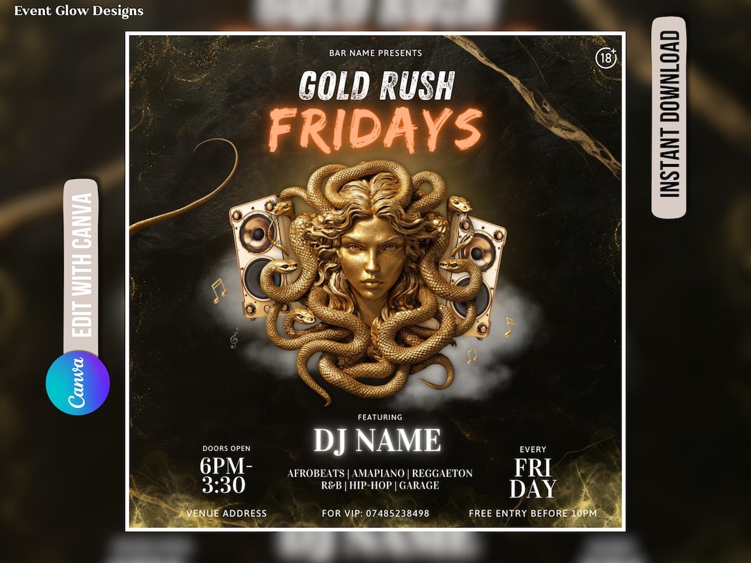 Gold Rush Fridays Digital Flyer, Bar and Nightclub Event Template, Gold ...