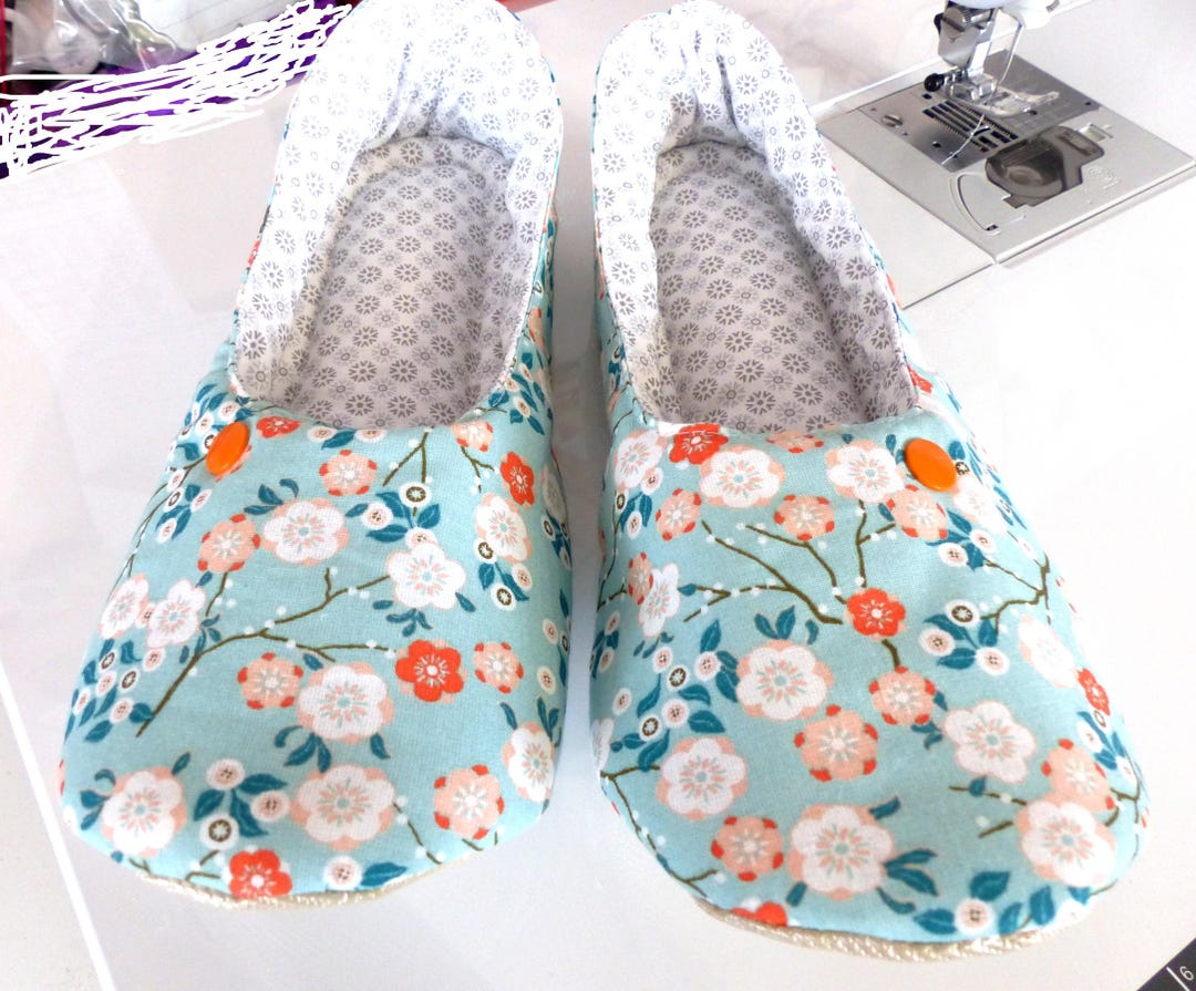 Women's "cherry Blossom" Slippers in Pastel Blue Tones With Orange ...