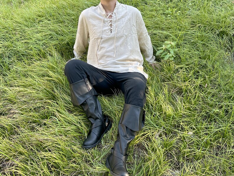 Beige Medieval Pirate Tunic, Gothic Cotton Men Tunic, Medieval LARP ...