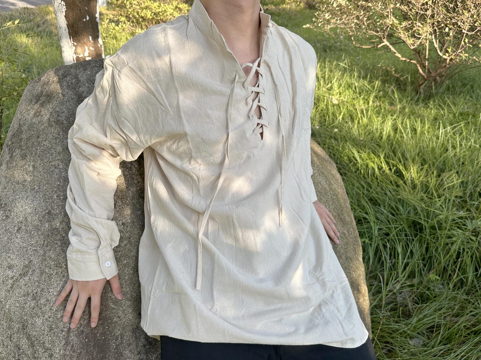 Beige Medieval Pirate Tunic, Gothic Cotton Men Tunic, Medieval LARP ...