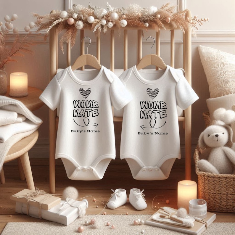 Funny Womb Mate Twin Bodysuits - Personalized Set With Names - Grey ...