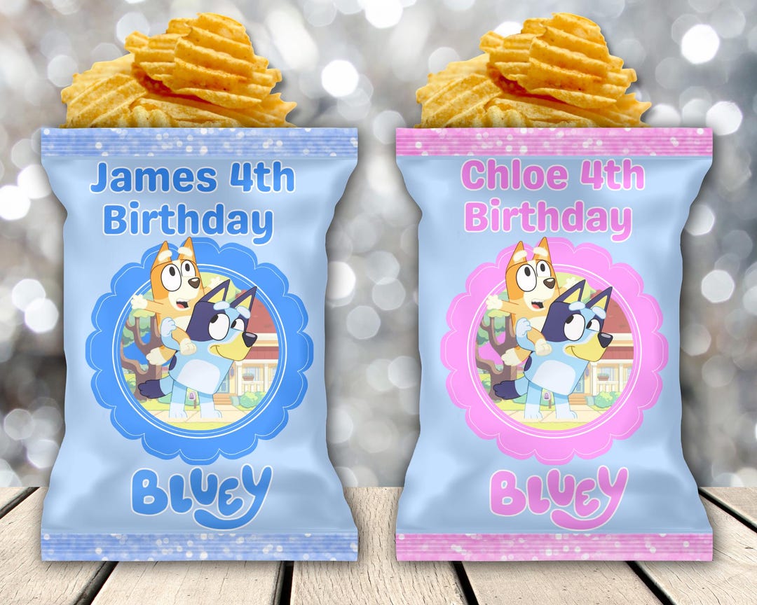 Custom DIY Bluey Chip Bag in Pink & Blue Designs Digital File Instant ...