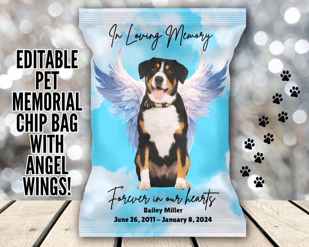 Heavenly Angel Wings Pet Memorial Chip Bag | Blue Sky Theme | Digital ...