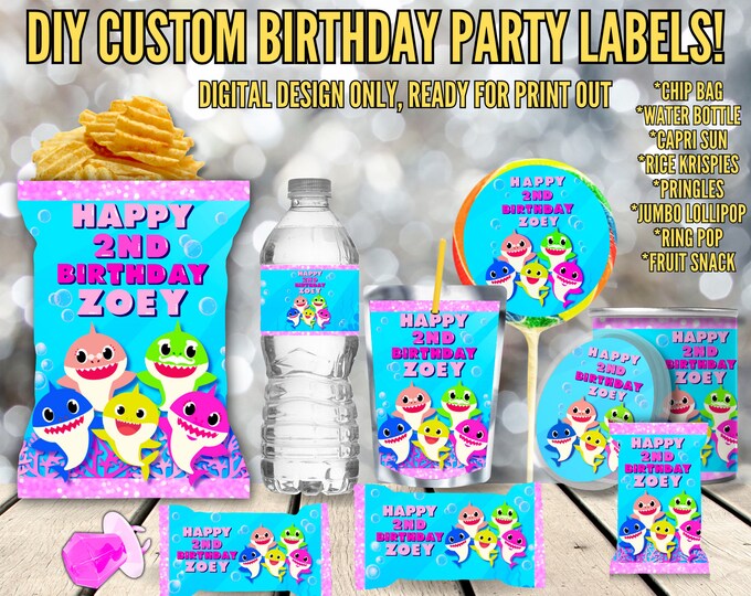 Editable Baby Shark Water Bottle Labels, Baby Shark Drink Labels, Baby ...