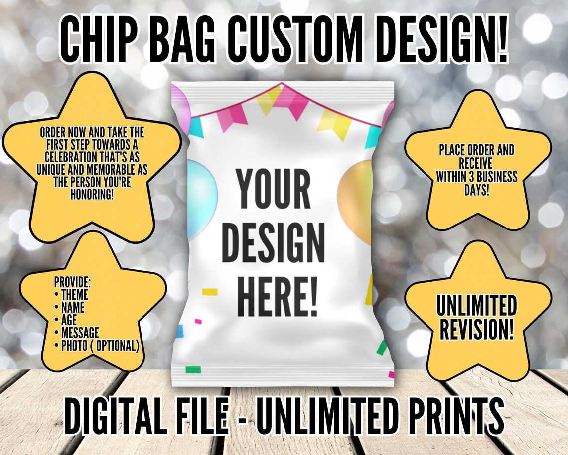 Printable Custom Digital Chip Bag Design - Choose Your Unique Theme ...