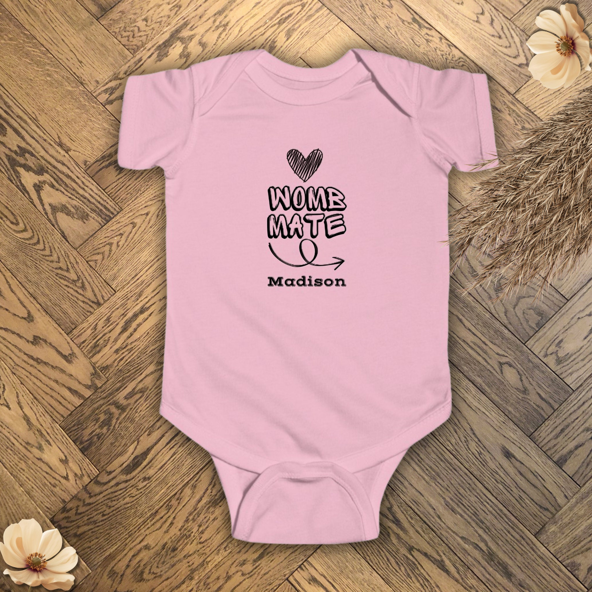 Funny Womb Mate Twin Bodysuits - Personalized Set With Names - Grey ...