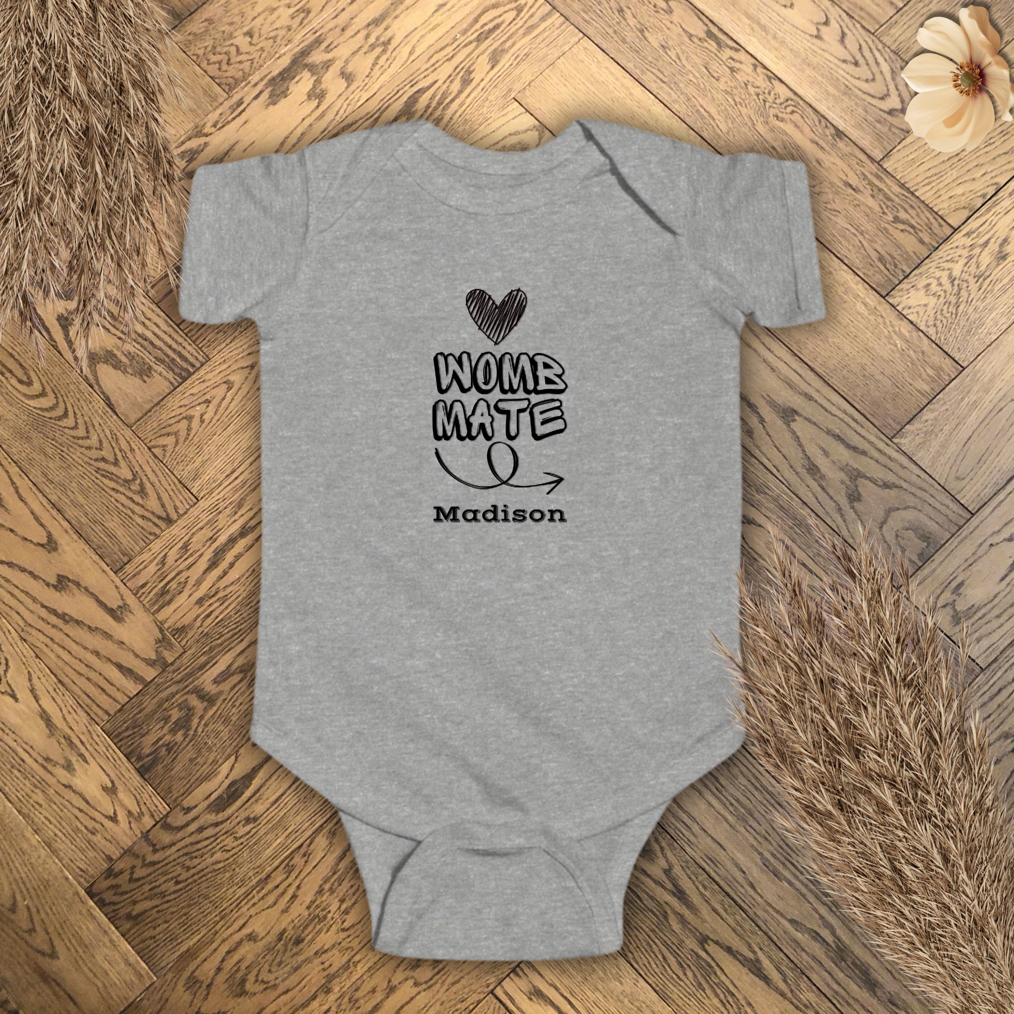 Funny Womb Mate Twin Bodysuits - Personalized Set With Names - Grey ...