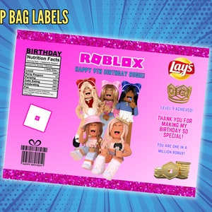 Custom Roblox Girls Birthday Party Favorlabels 5-pack Editable ...