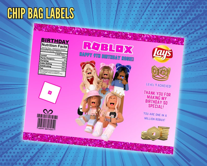 Custom Roblox Girls Birthday Party Favor Labels 5-pack DIY Editable ...