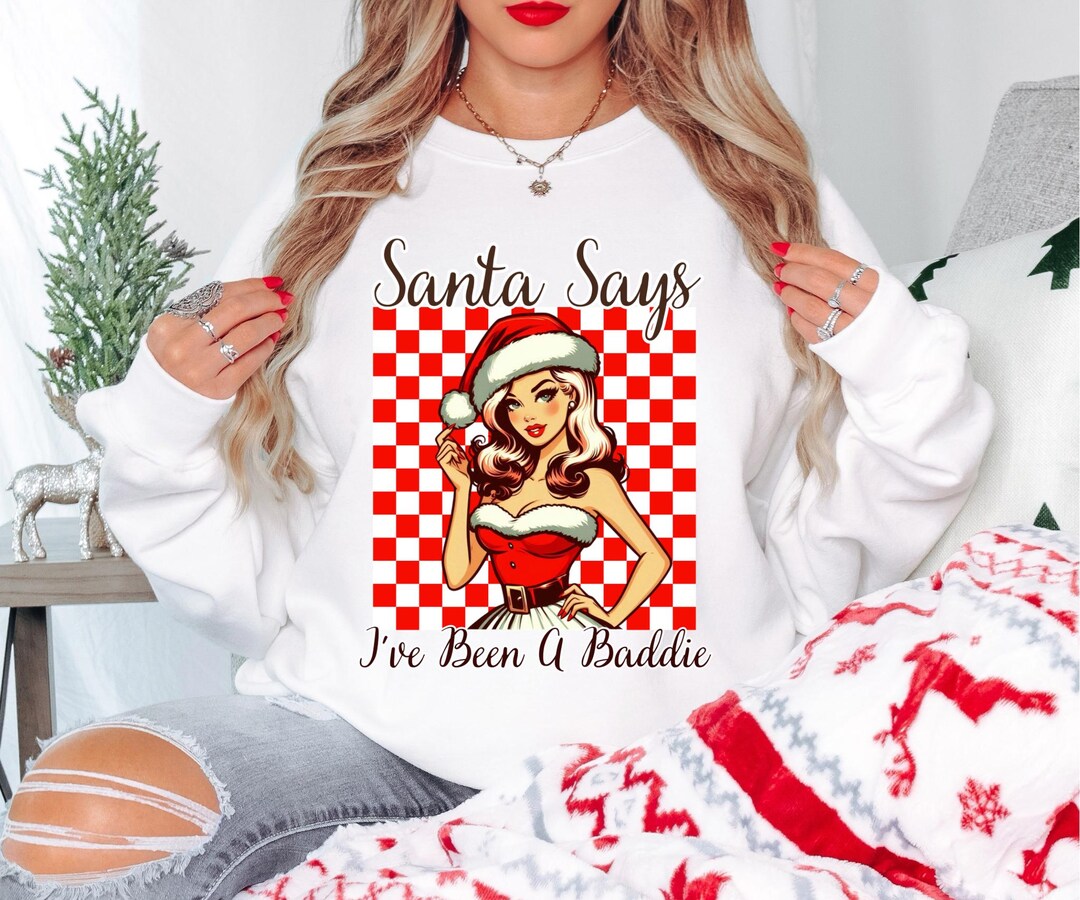 Retro Christmas Sweatshirt 1950's Pin-up Girl in Santa Outfit santa ...