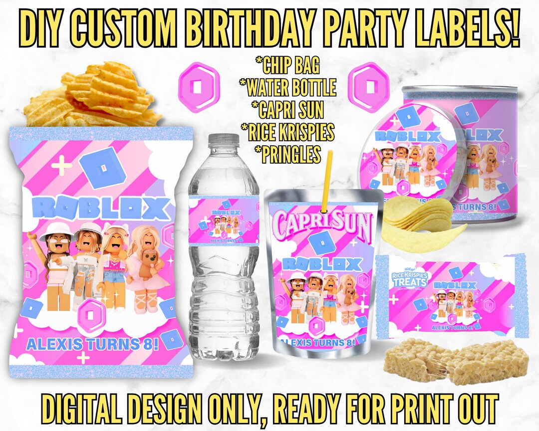DIY Custom Girl Roblox Birthday Party Favor Labels Instant Download ...