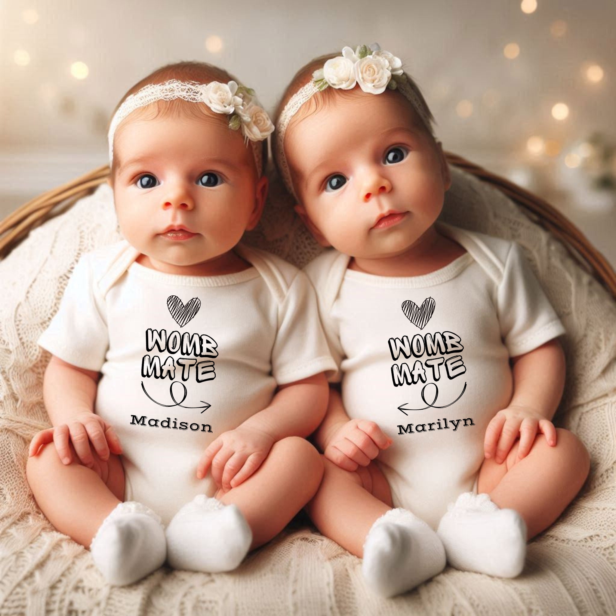 Funny Womb Mate Twin Bodysuits - Personalized Set With Names - Grey ...