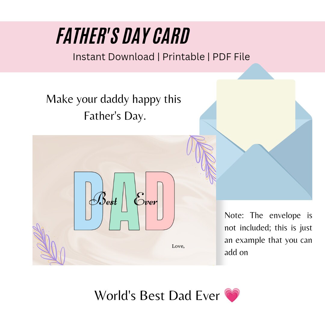 Father's Day Printable Card, Father's Day Gift, World's Best Dad Award ...
