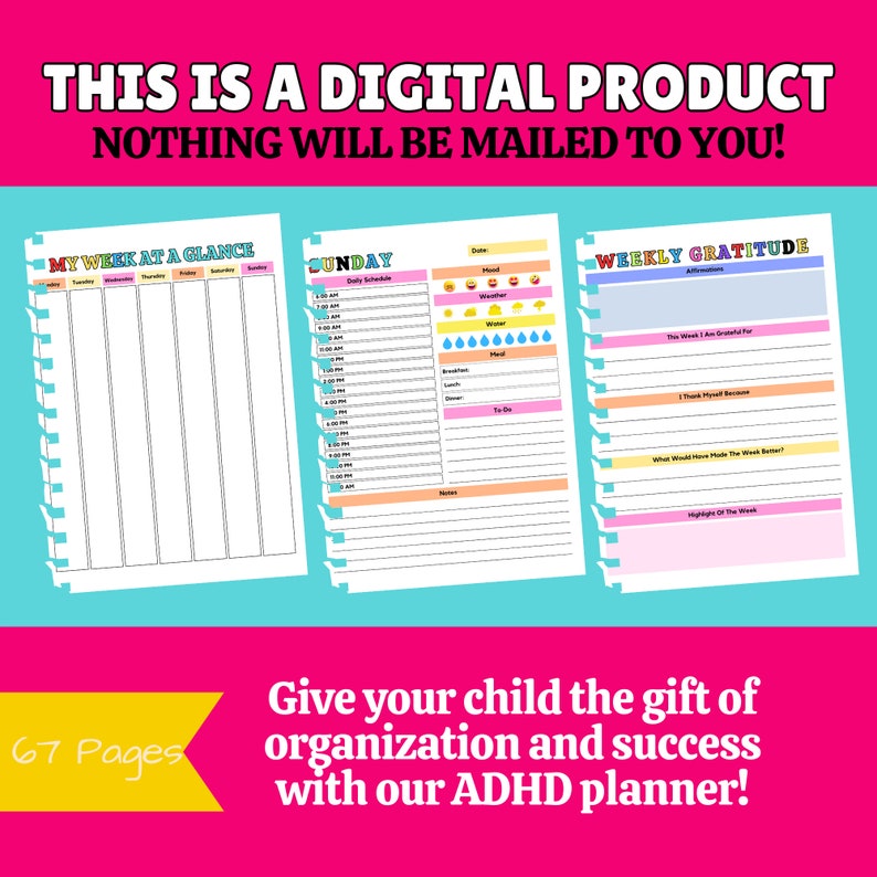 ADHD Planner for Kids, Printable School Planner, Printable Planner ...