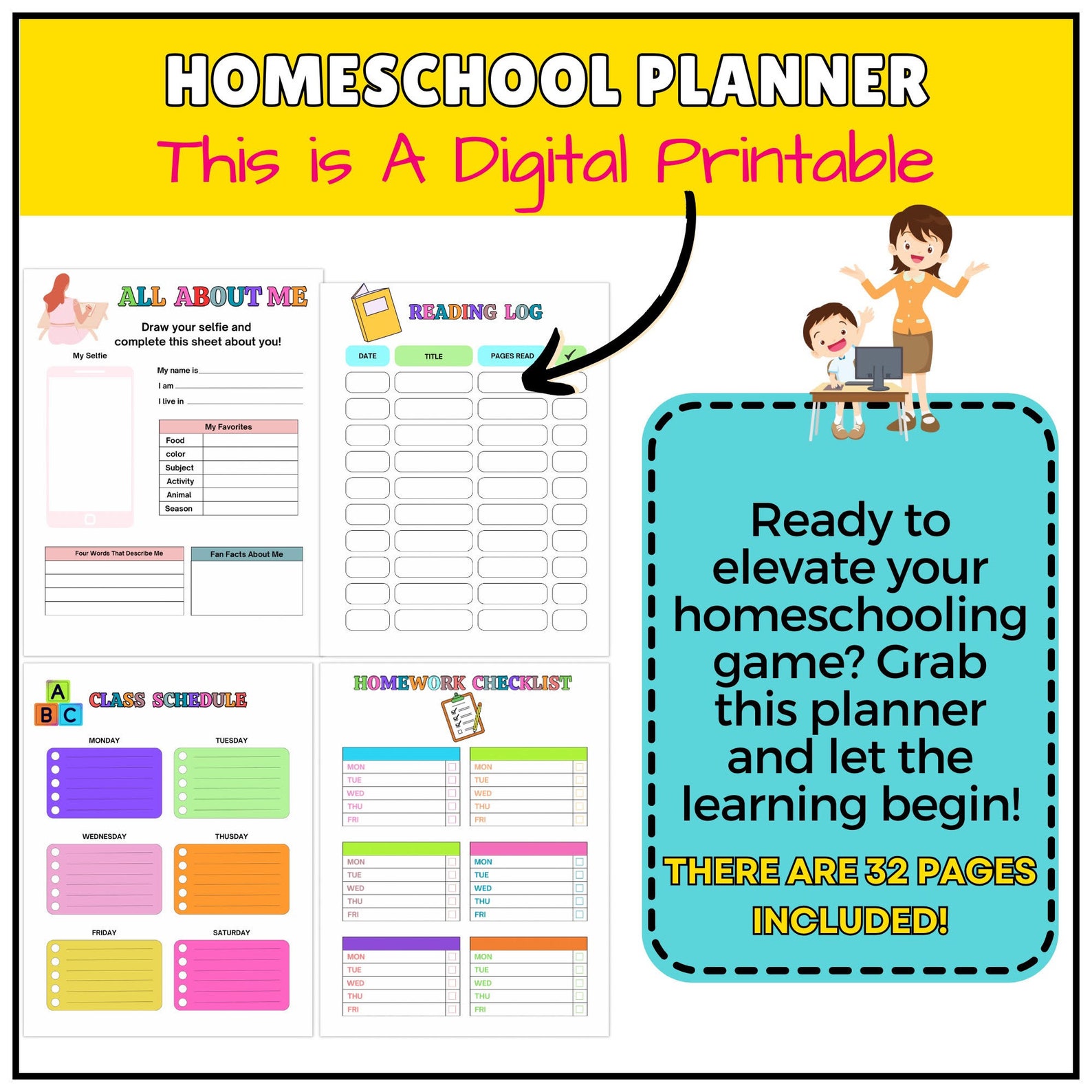 Homeschool Planner Printable: Teacher & Student Planner (digital ...