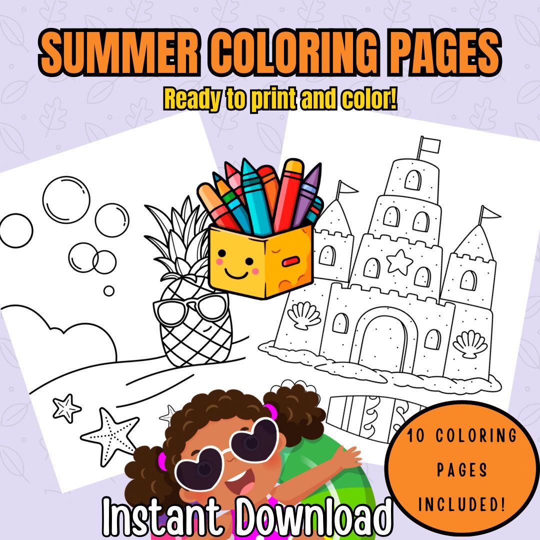 Summer Fun Coloring Page Set - Instant Download - Pool Party Activity ...
