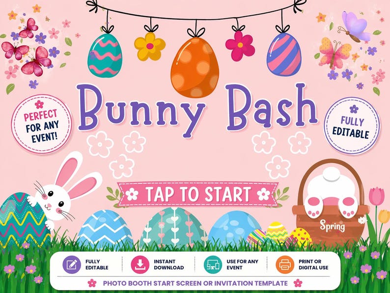 Bunny Bash Photo Booth Screen Template | Editable Canva, Touchscreen ...