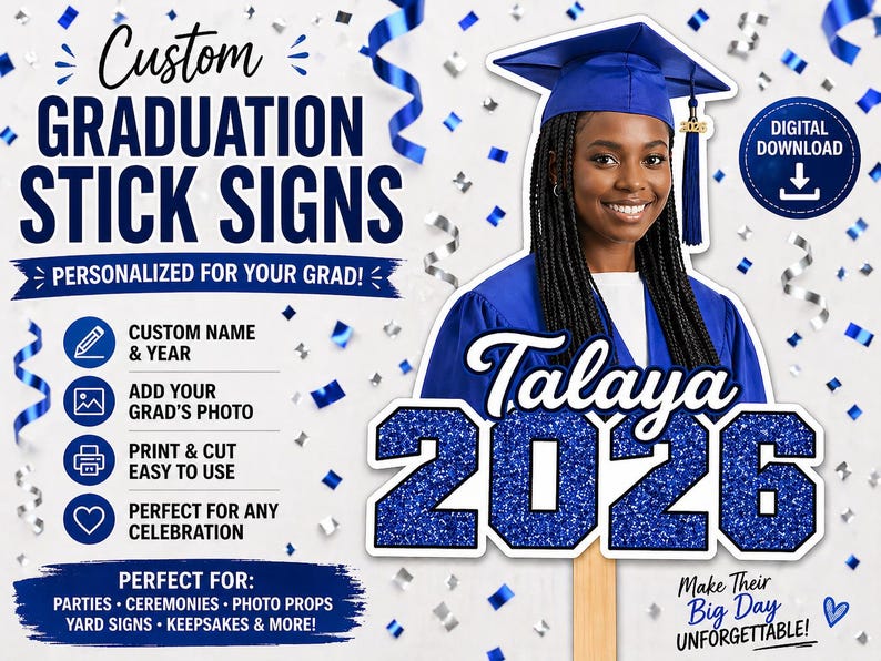 Custom Graduation Cutouts | Personalized Grad Stick Signs & Confetti ...
