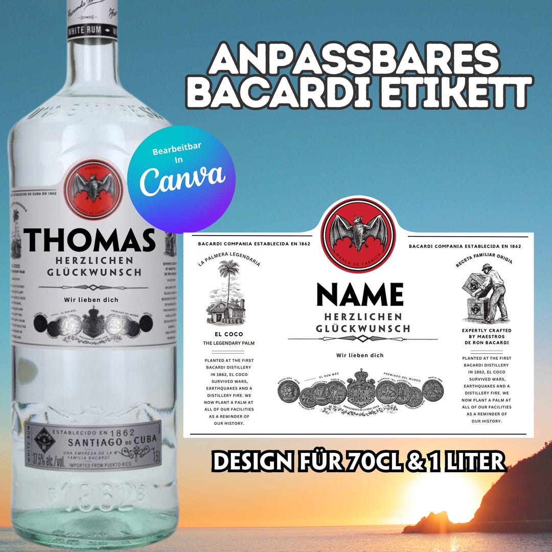 Personalized Bacardi Rum Label for Unique Gifts Easy Design With Canva ...
