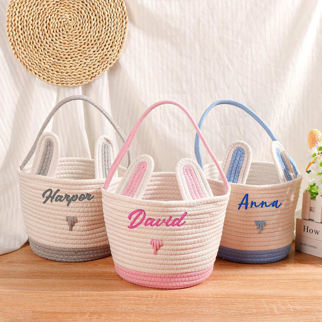 Personalized Easter Basket | Bunny Baskets for Kids | Rope Cotton Baby ...