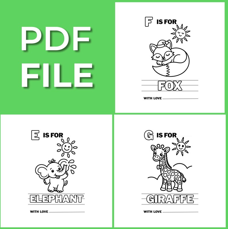 ABC Baby Shower Coloring Book, Alphabet Activity Pages (digital ...