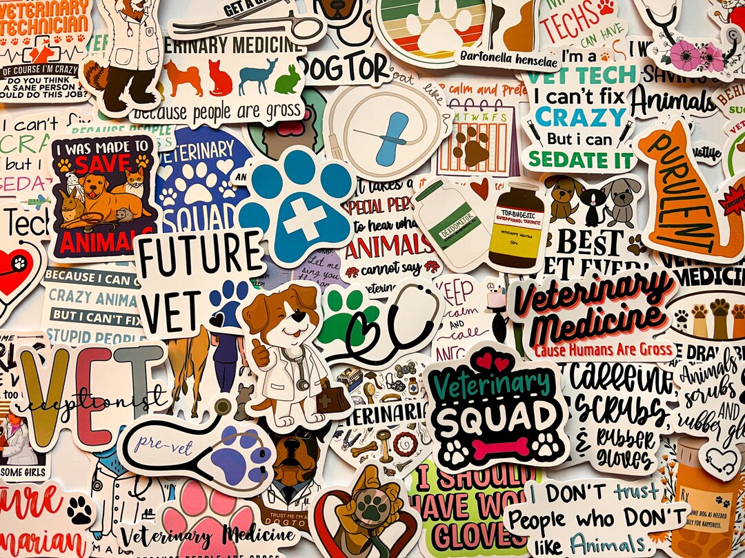 Pack of 50 Veterinary Stickers, Vets Sticker Pack, Waterproof Sticker ...