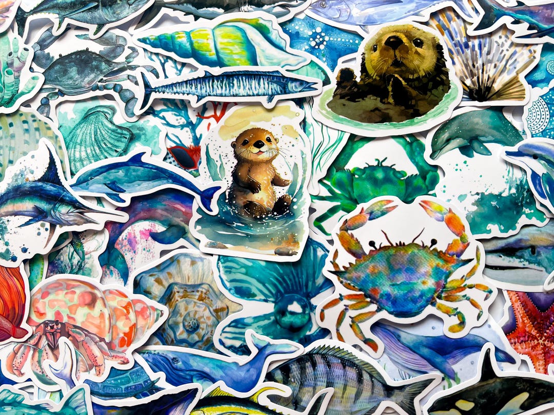 Pack of 50 Sea Life Stickers, Ocean Life Sticker Pack, Waterproof ...