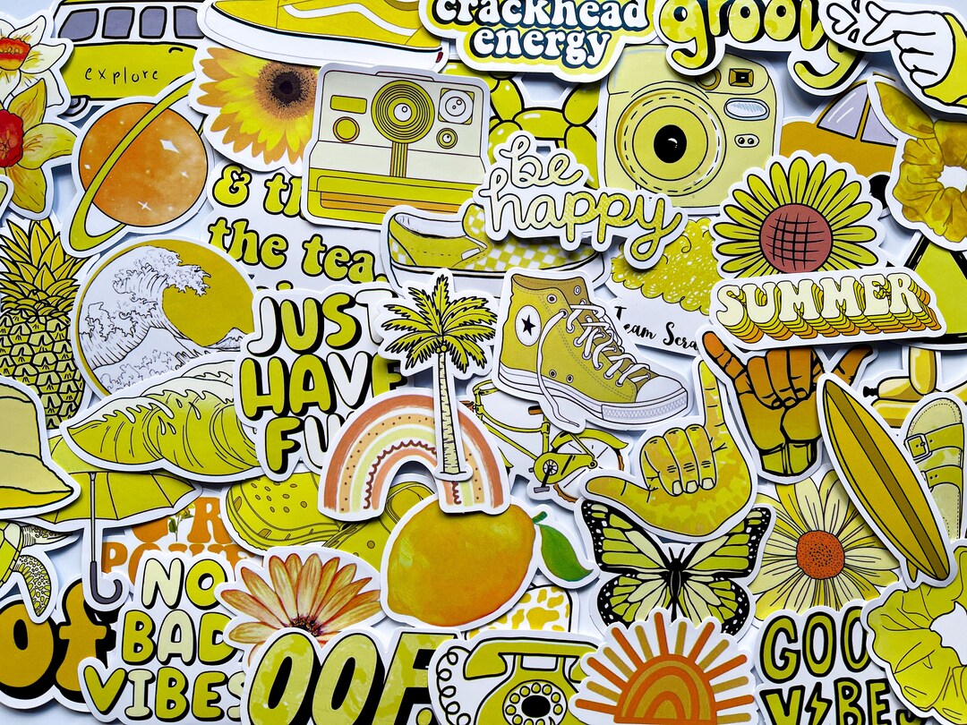 Pack of 50 VSCO Yellow Stickers, Yellow Sticker Pack, Waterproof ...