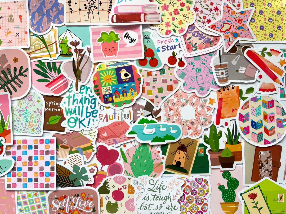 Pack of 50 Aesthetic Scrap Book Stickers, Aesthetic Sticker Pack ...