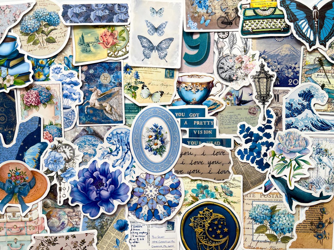 Pack of 50 Aesthetic Blue Stickers, Blue Sticker Pack, Blue Sticker ...